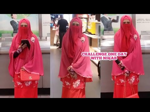 CHALLENGE ONE DAY WITH NIQAB || TUTORIAL CARA MAKAN PAKAI CADAR ...
