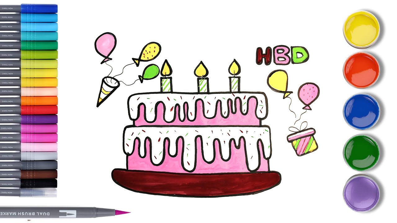 How to Draw a pink birthday Cake Easy and Cute - YouTube