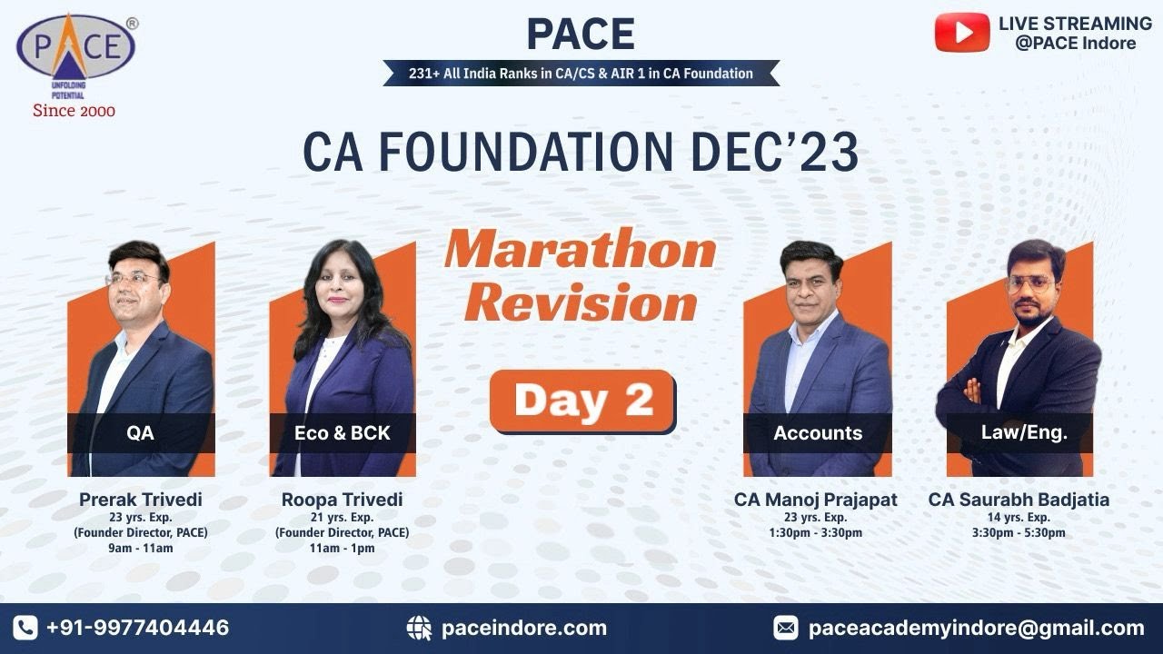 Day 02 CA Foundation Dec'23 India's Best Revision, PACE Indore - YouTube
