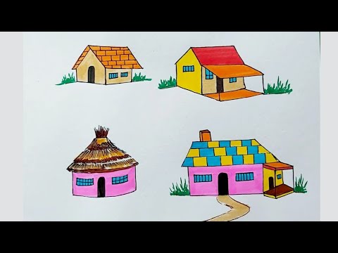How to draw 4 house step by step | Easy and simple house drawing | Home ...