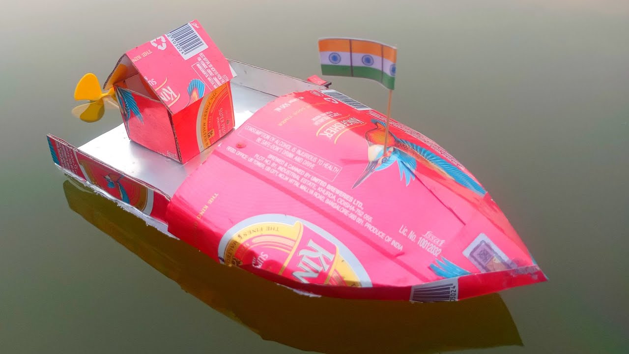 How to make a Racing Speed Boat Easy Way | Thermocol & Kingfisher can ...