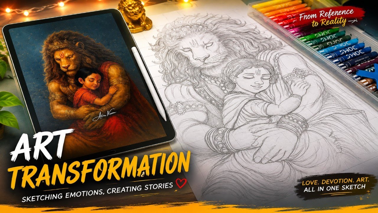 Narasimha Drawing: Mythological Scenes Pencil Sketch Tutorial/Mahavatar ...