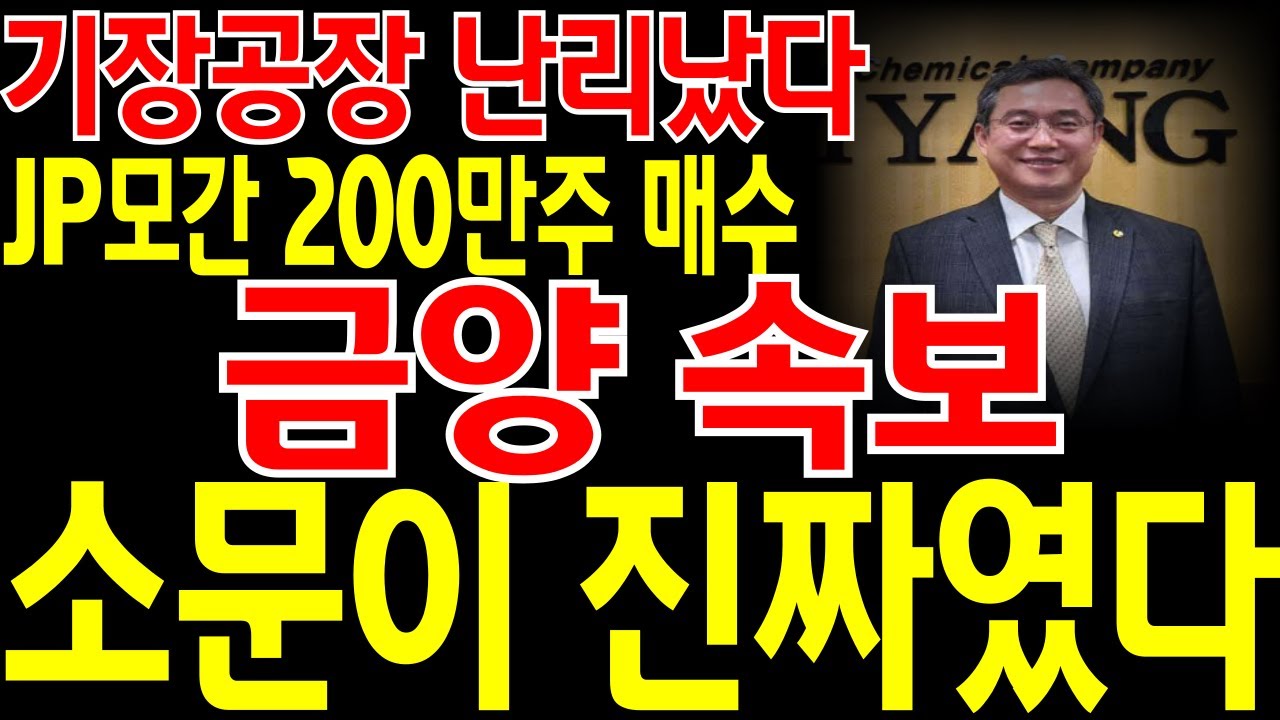 금양 주가전망 긴급 Jp모간 200만주 매수한 이유가 있었다 기장공장 난리났다 와 소문이 진짜 였네요 목표가 100만원으로 긴급 상향 합니다 필히