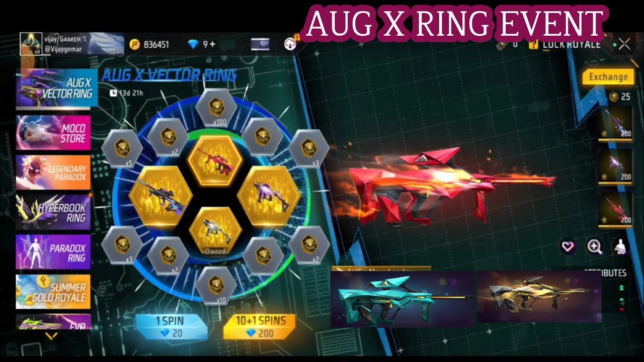 AUG X VECTOR RING EVENT KITNA DIAMOND LAGEGA NEW CYBER BOUNTY AUG KITNE ...