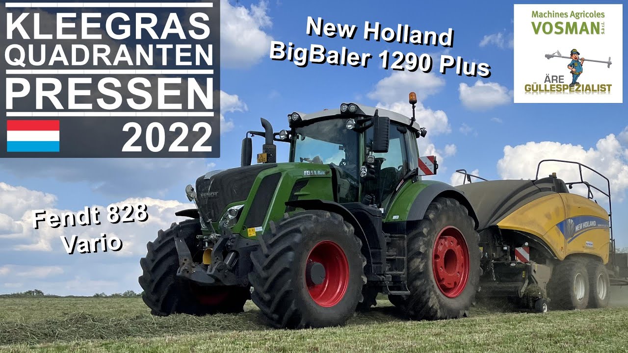 Kleegrasquader pressen | Fendt 828 Vario & New Holland BigBaler 1290 ...
