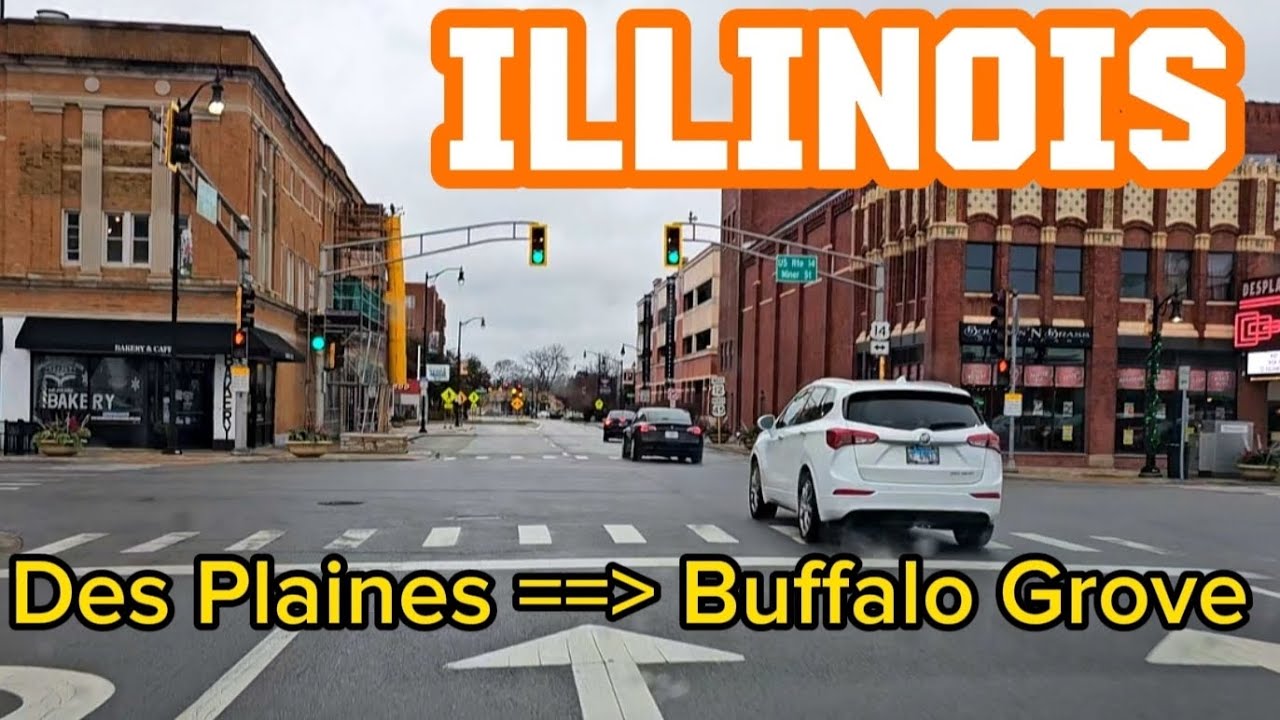 4K Highway and street drive. Illinois state. Des Plaines ==) Buffalo ...