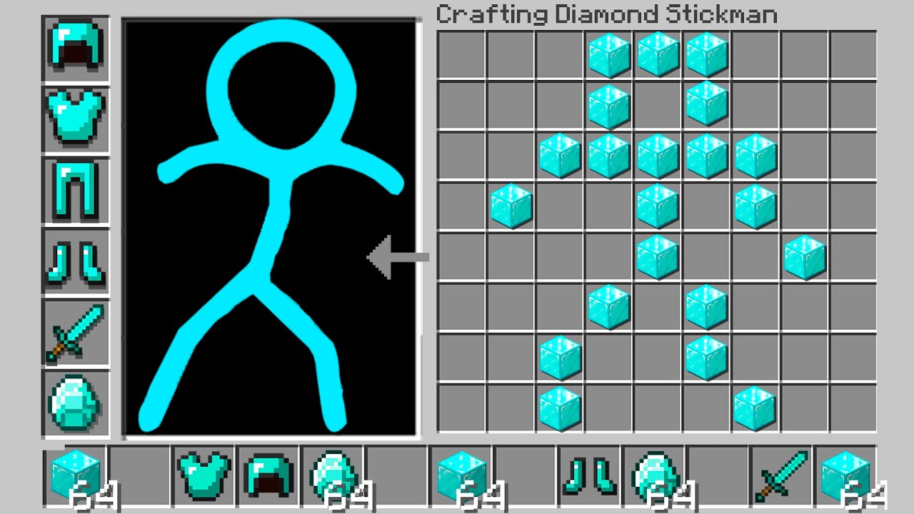 Minecraft VS Stickman Animation / CRAFTING GIANT DIAMOND STICKMAN ...
