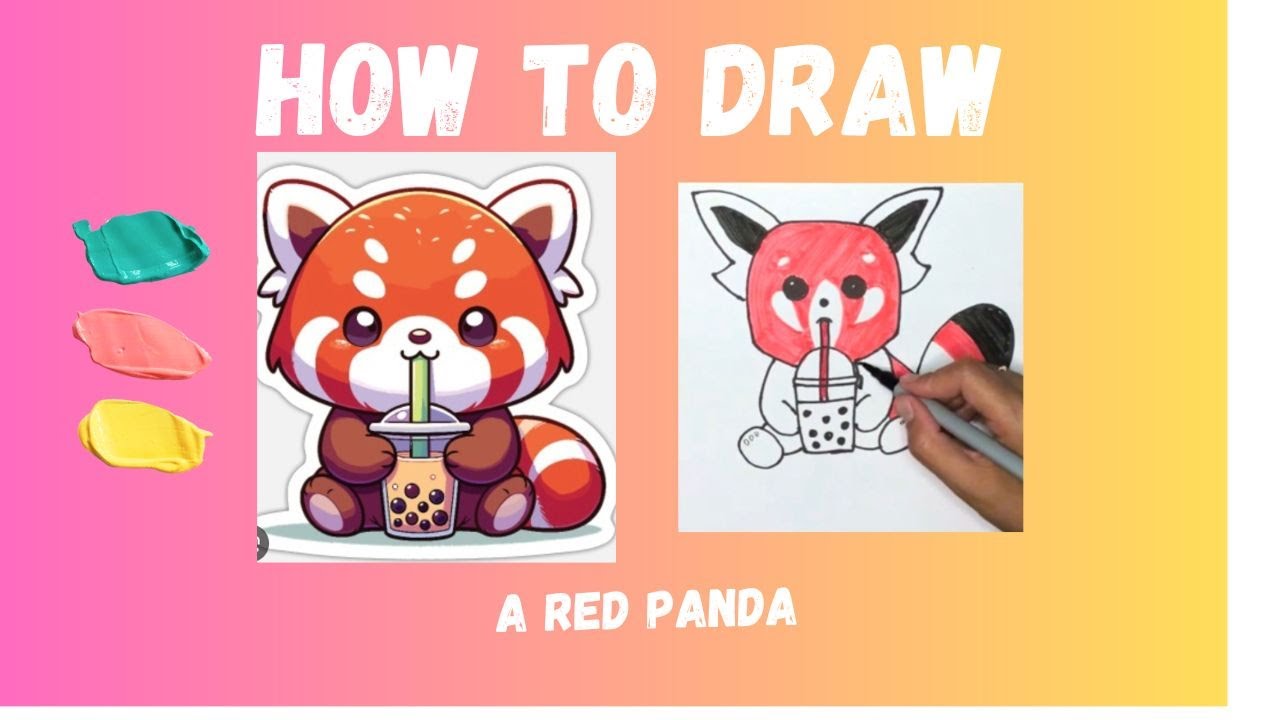 How To Draw A Red Panda Drinking Boba - YouTube