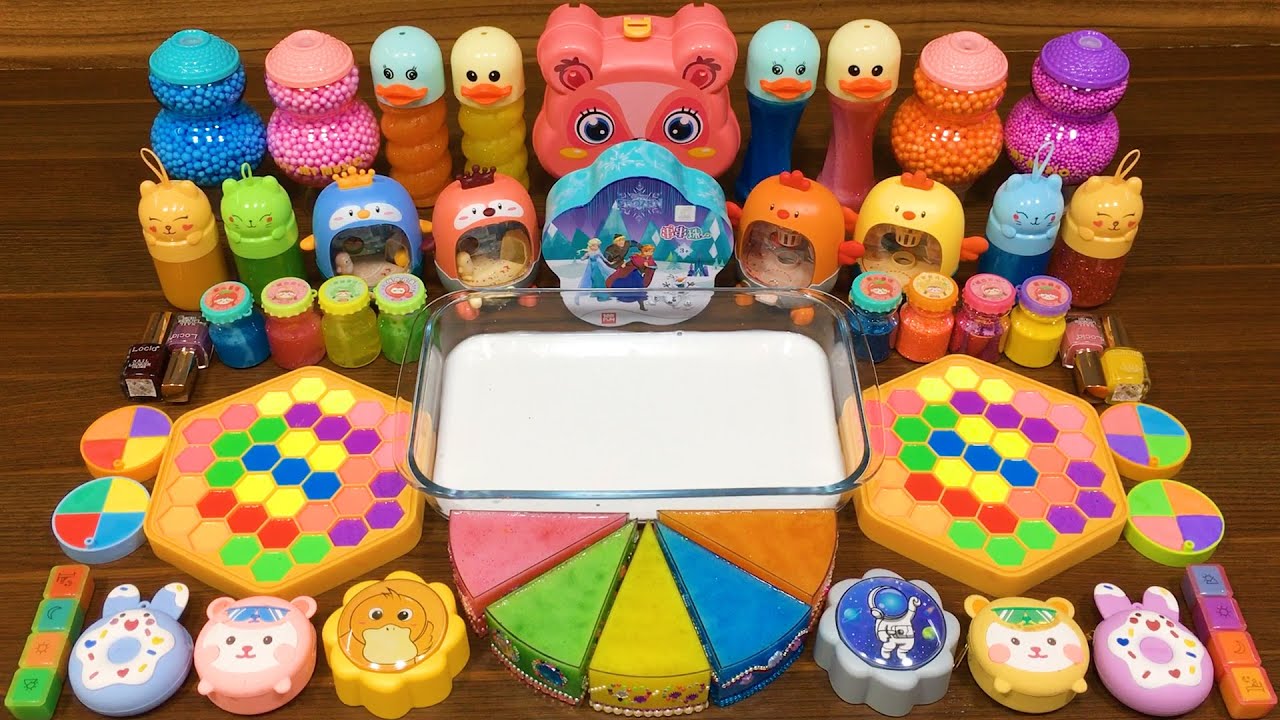 RAINBOW slime !!Mixing Random Things Into GLOSSY Slime !!!Satisfying ...