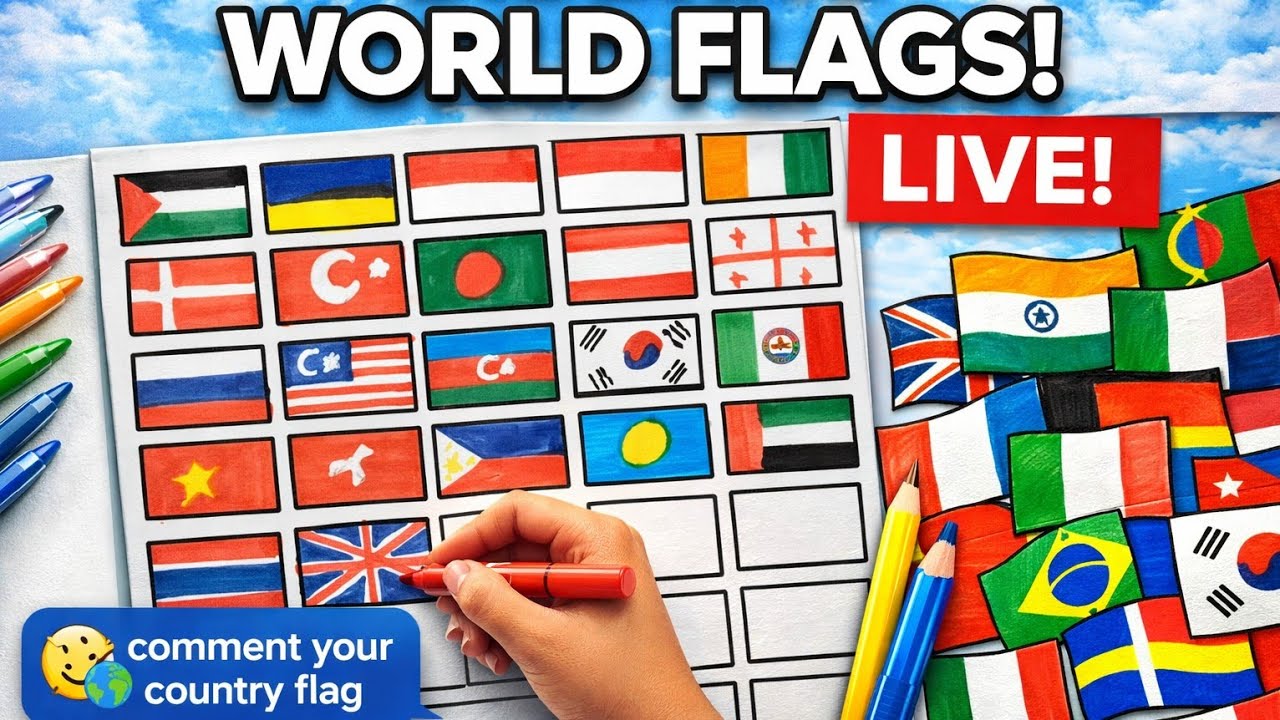 Ultimate World Flags Drawing Live Stream | Art & Chill - YouTube