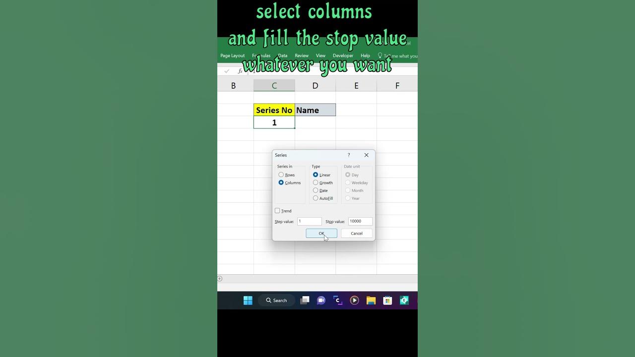 Series Number Trick Excel Exceltricks Exceltips Youtube