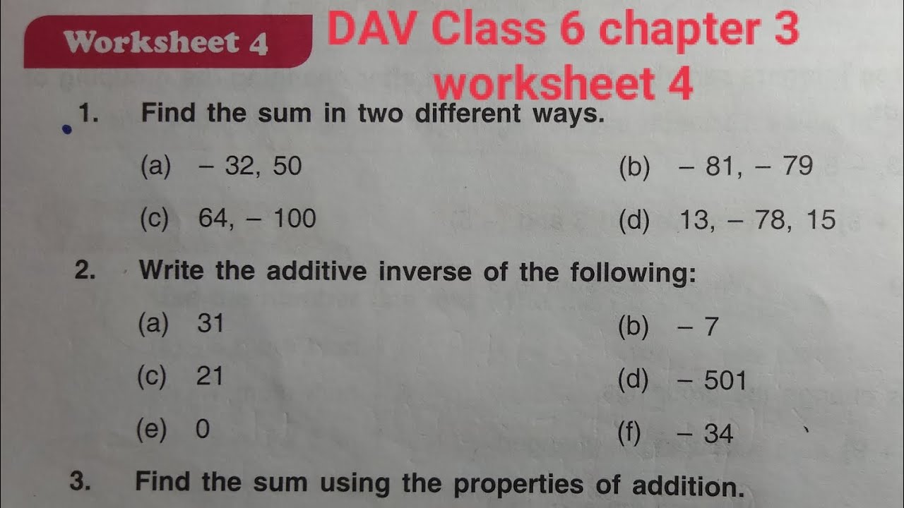 DAV Class 6 Maths Chapter 3 Worksheet 4 Class 6 Math Chapter 3 dav-class-6-maths-chapter-3-worksheet-4-class-6-math-chapter-3