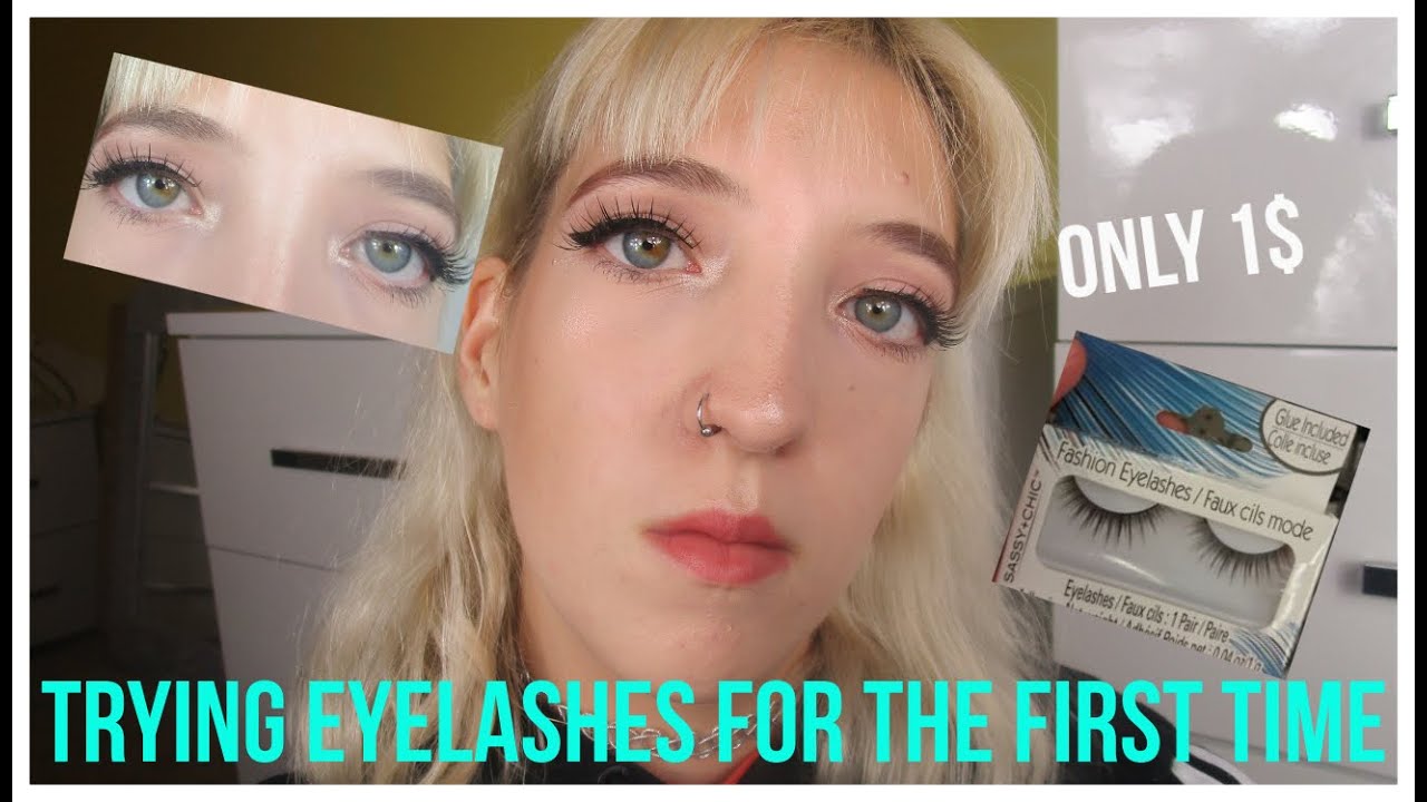 Trying FAKE eyelashes for the first time + only for a 1$ - YouTube