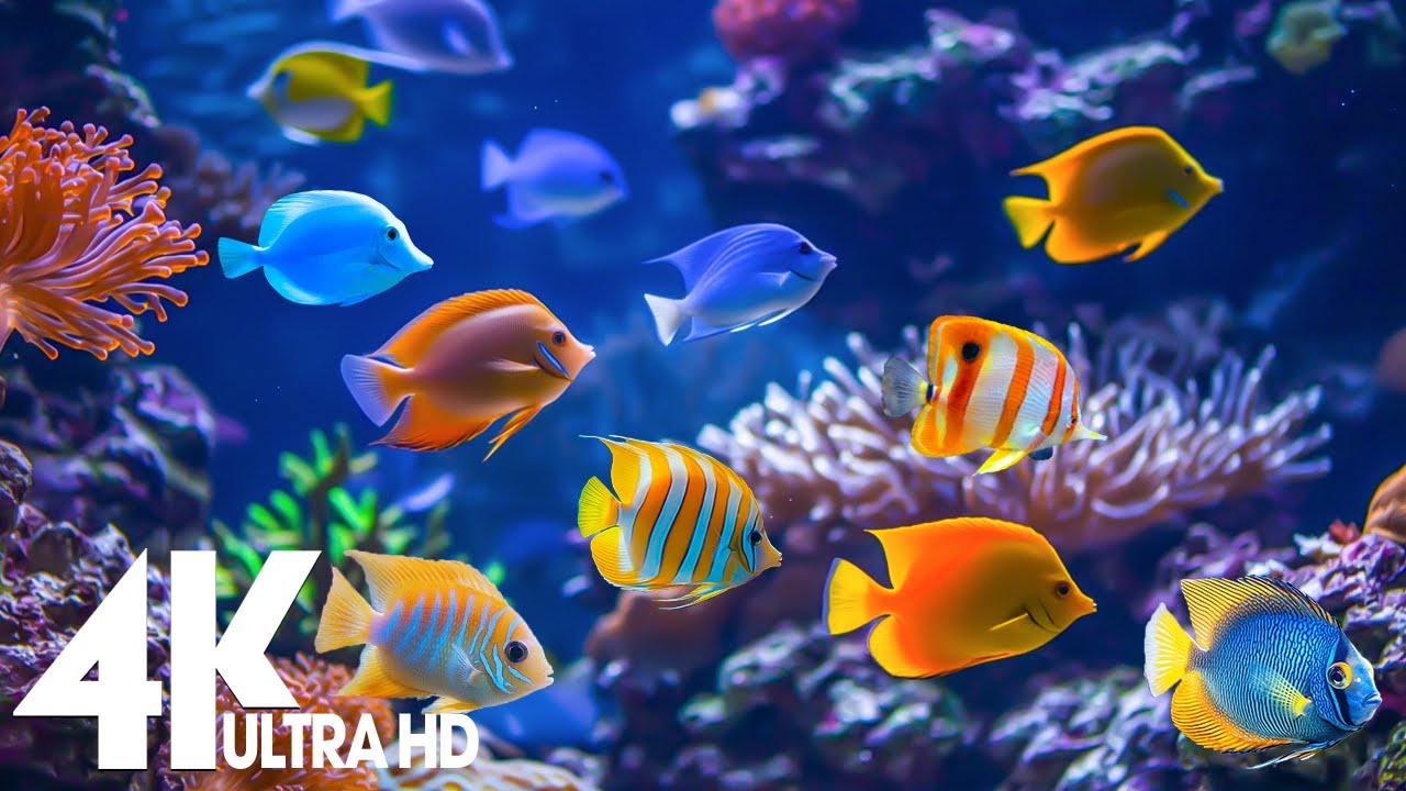 Aquarium 4K VIDEO (ULTRA HD) 🐠 Beautiful Coral Reef Fish - Relaxing ...