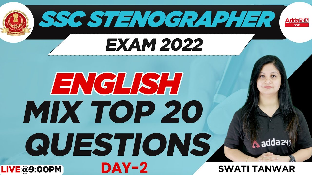 SSC Stenographer 2022 | Steno English Classes | Top 20 Questions | Day ...