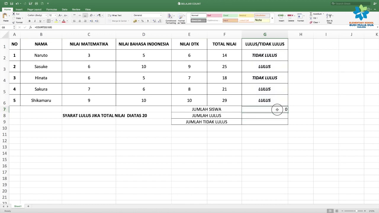 BELAJAR MENGGUNAKAN RUMUS COUNT PADA MICROSOFT EXCEL - YouTube