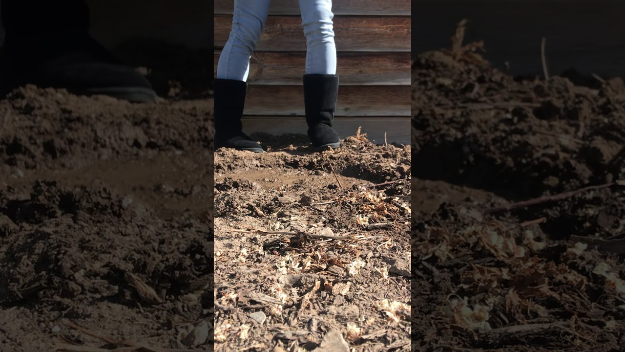 Black Ugg style boots in mud - YouTube
