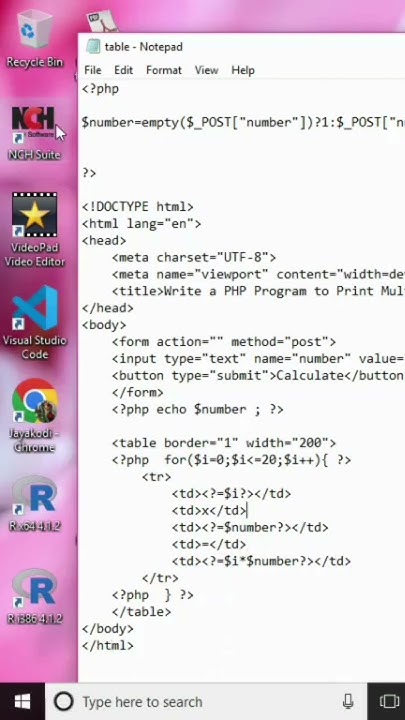 write a php program to print the multiplication table - YouTube