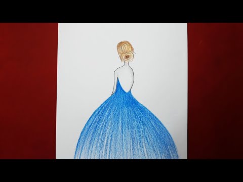 Mavi Şık Elbiseli Güzel Kız Çizimi / 2020 Elbise Modası / How to draw beautiful girl dres