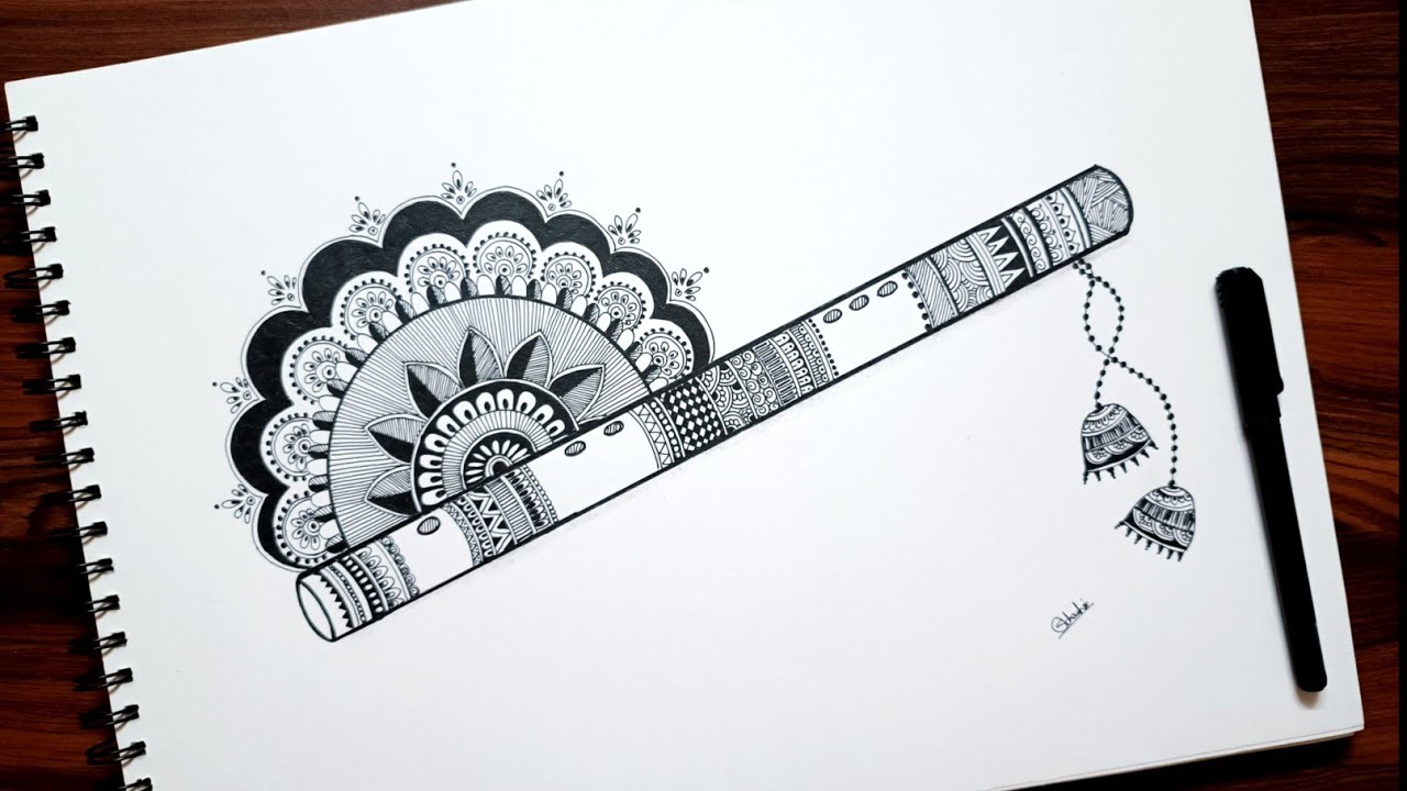 Flute Mandala Art For Beginners| Flute mandala drawing| Flute mandala ...