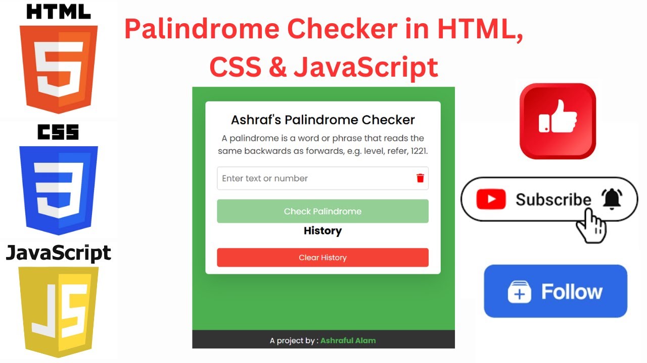 Palindrome Checker In Html Css And Javascript Youtube 4742