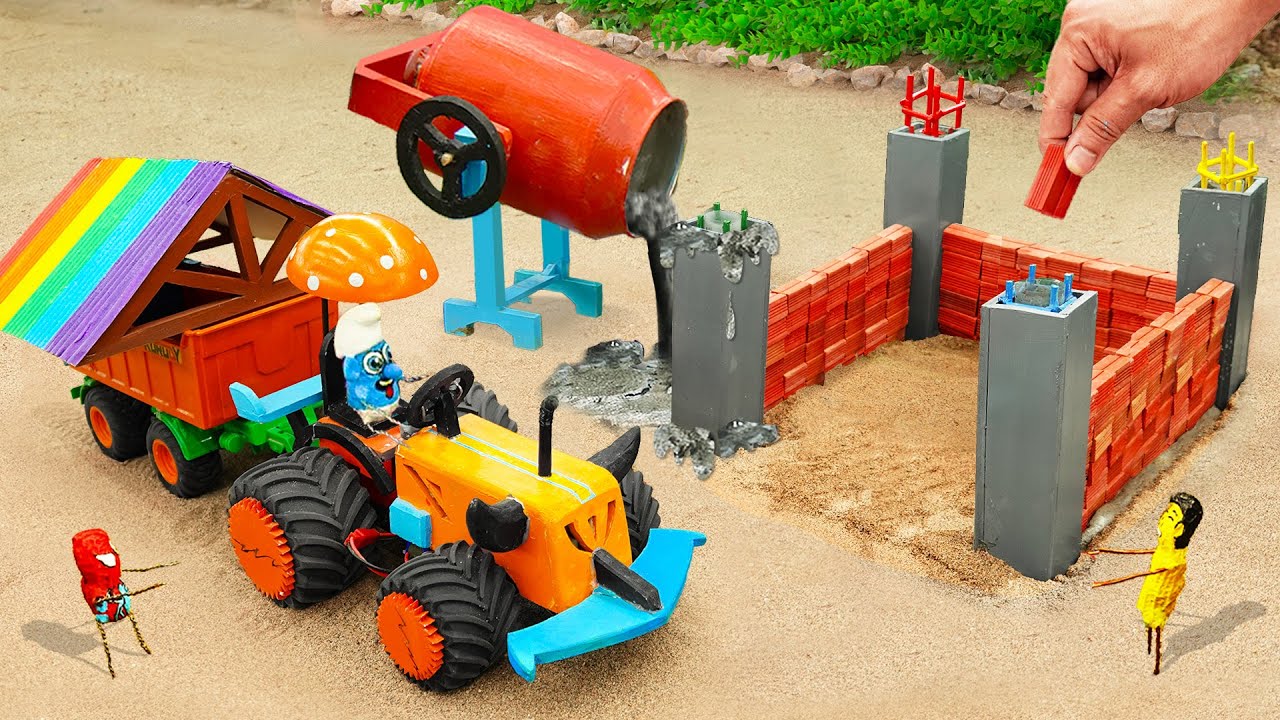 Diy tractor mini Bulldozer to making concrete road | Construction ...