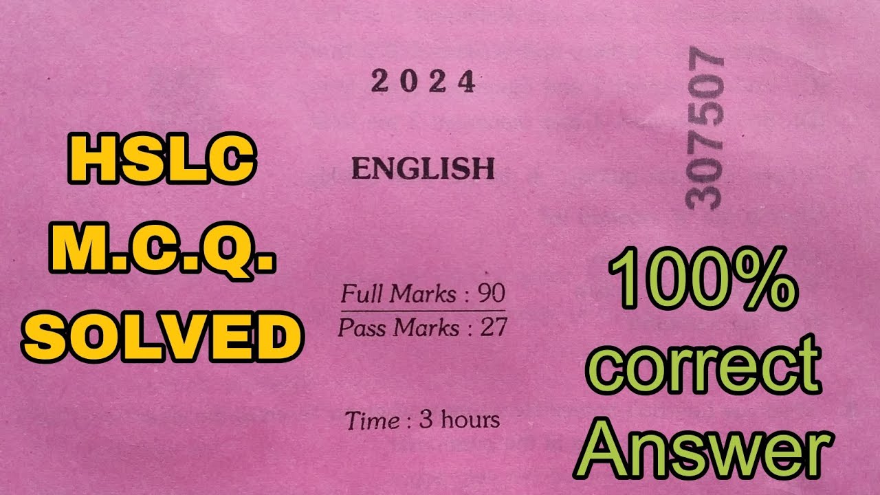 HSLC English Question Paper 2024 | MCQ Solved | Matric Question Paper ...