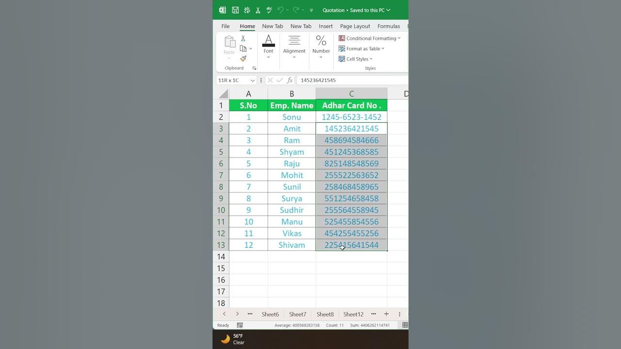 Excel Tutorial How to Add a minus ( -) sign Before Aa Aadhar Number # ...