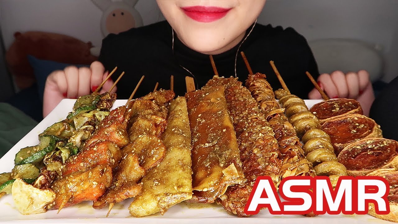 ASMR Chinese Street Food Fried Skewers | Crunchy Eating Sounds | XING ...