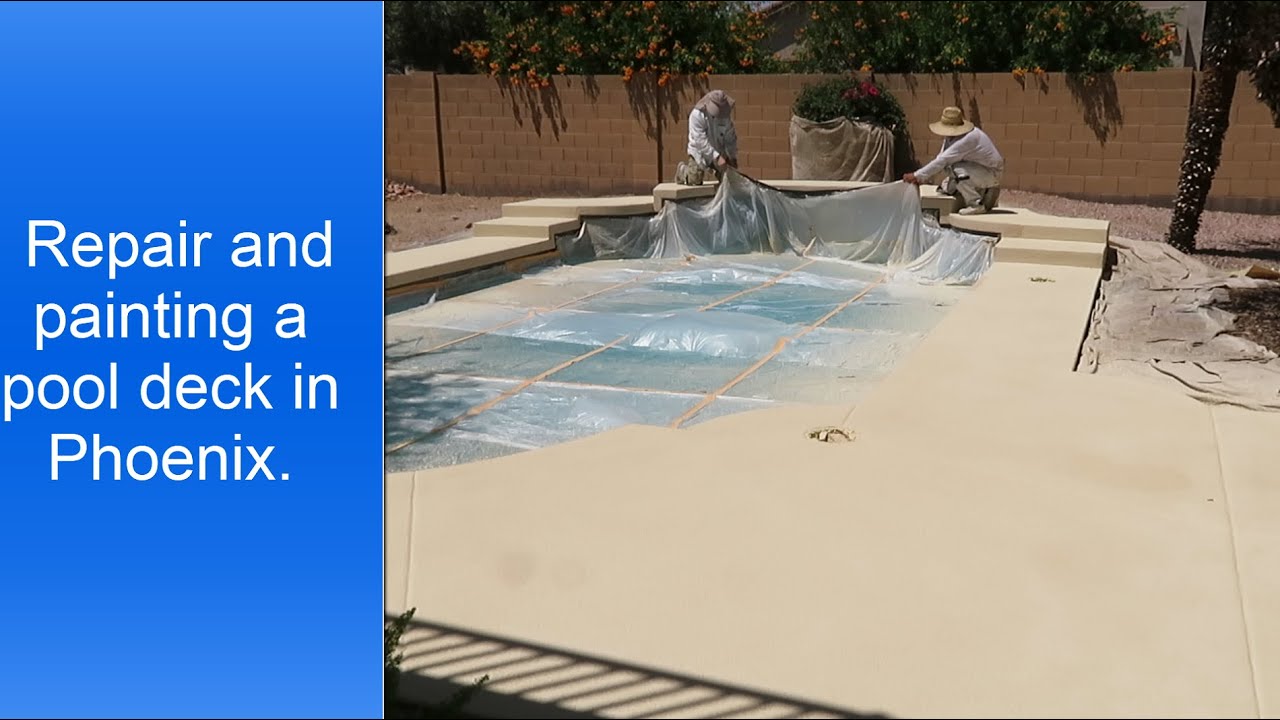 Repair and painting a pool deck in Phoenix. - YouTube