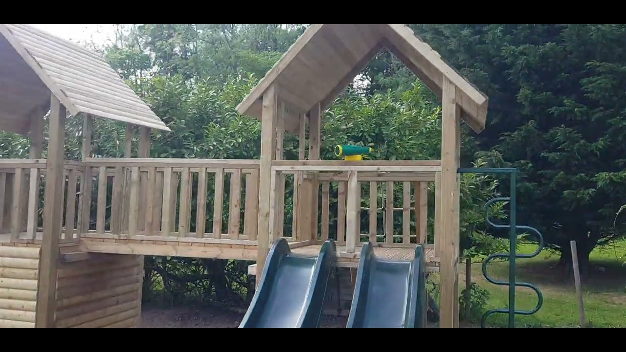 Amazing double wooden climbing frame playset tower. Play area, Design ...