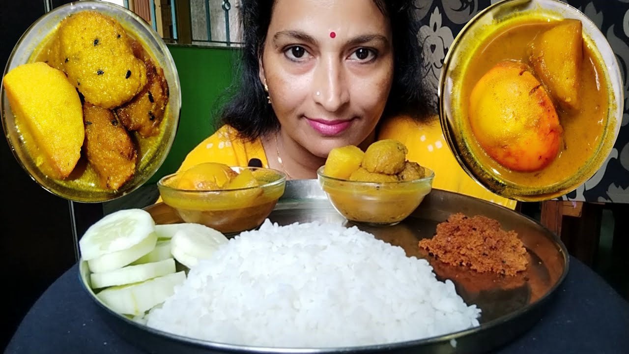 Eating Show - Spicy 🔥 Egg Curry,Daler Borar Jhol 😋, Chingri Machhar ...
