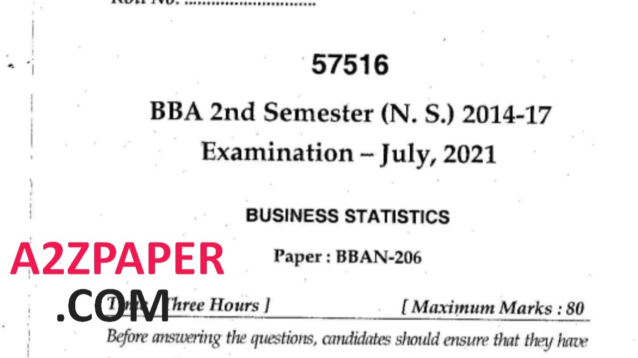 Mdu BBA 2nd Sem Business Statistics Question Paper 2021 - YouTube