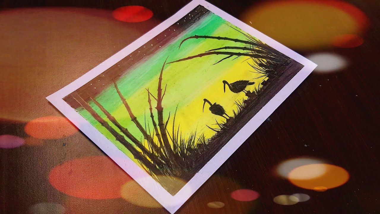 How to draw Green Scenery with oil pastels // Green Scenery Drawing ...