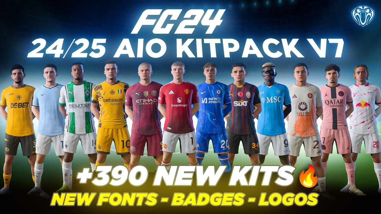 24/25 AIO Kits V7 Mod For FC 24 (+390 New Kits - Fonts - Badges ) TU18 ...