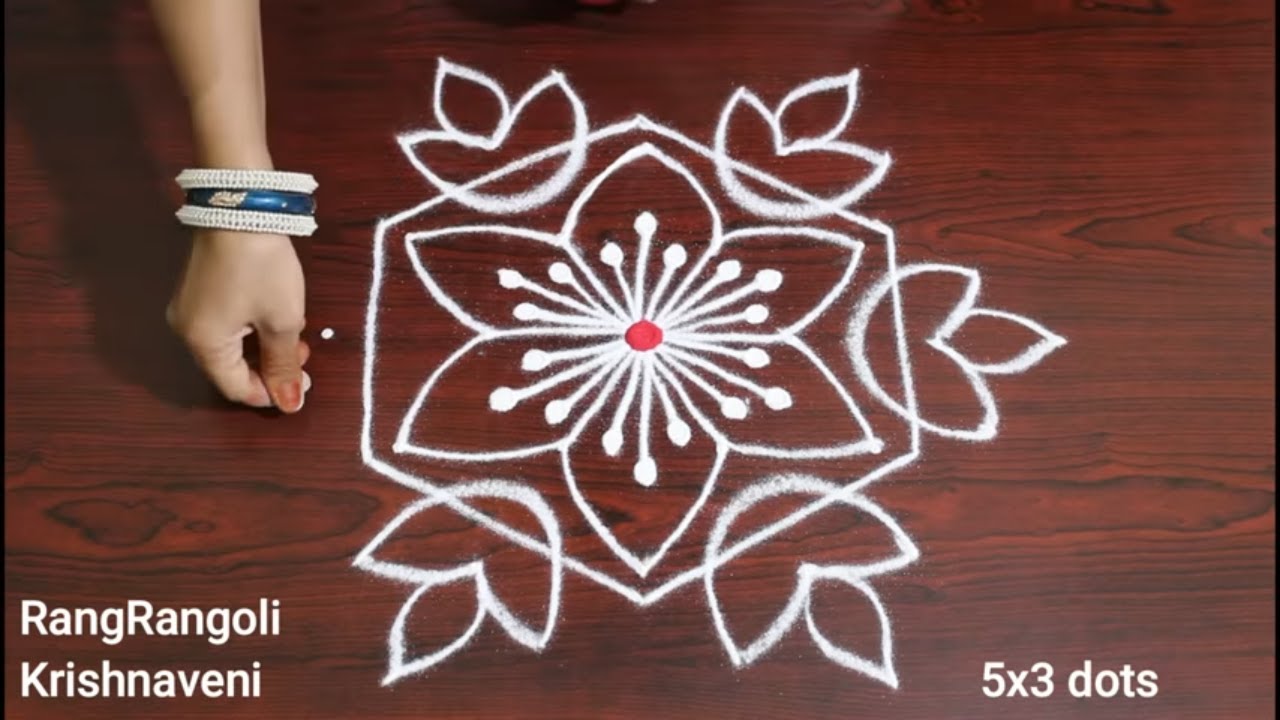 Easy Diwali Rangoli🌸5x3 dots Deepavali Muggulu🌸Easy Deepam Kolam🌸 ...