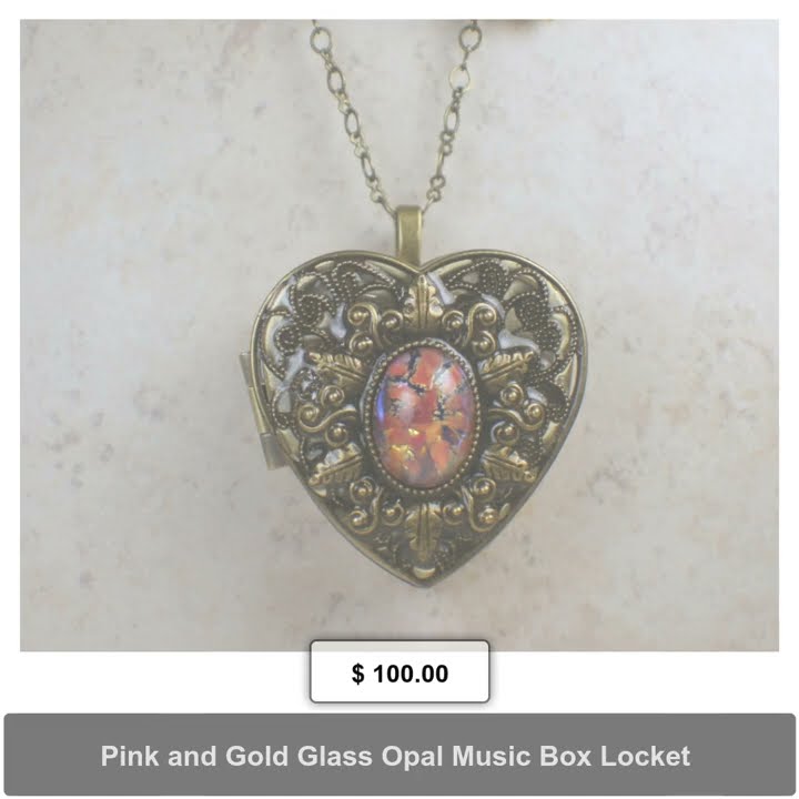 Pink and Gold Glass Opal Music Box Locket - YouTube