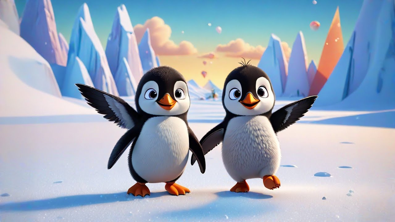 Six Baby Penguins Slide on Ice | Cute Winter Nursery Rhyme Kids | Baby ...