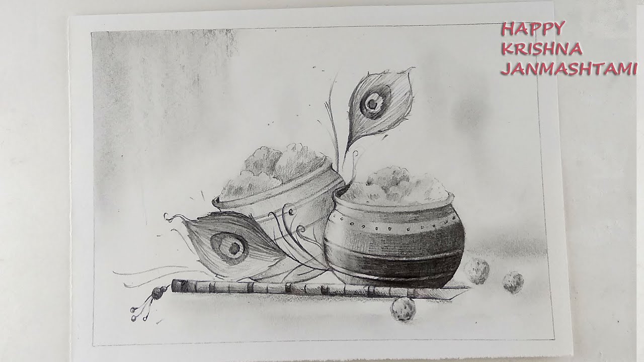Krishna Janmashtami Drawing Idea || How to Draw Janmashtami Festival in ...