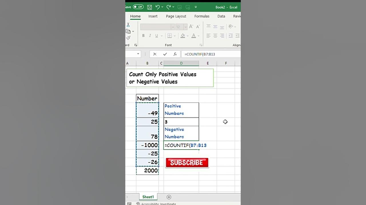 How To COUNT Positive Or Negative Numbers In Excel - YouTube