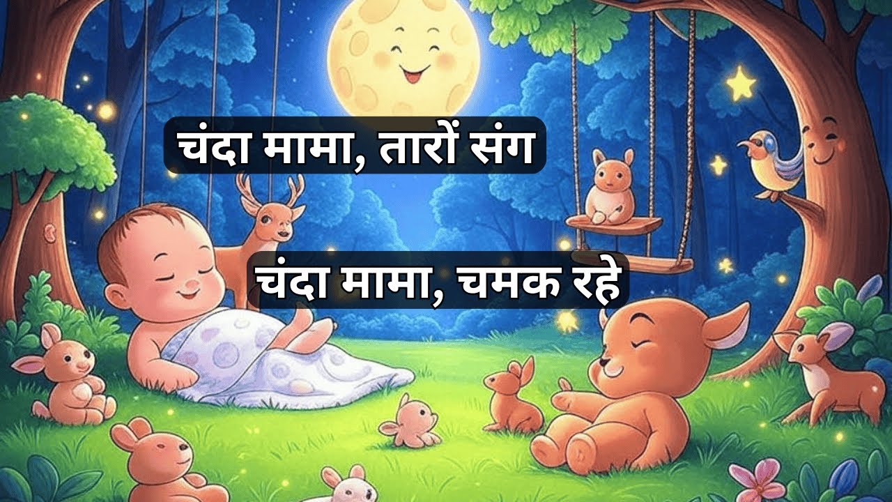 चंदा मामा तारों संग | Kids Hindi Lullaby | Soothing Cartoon Animation ...