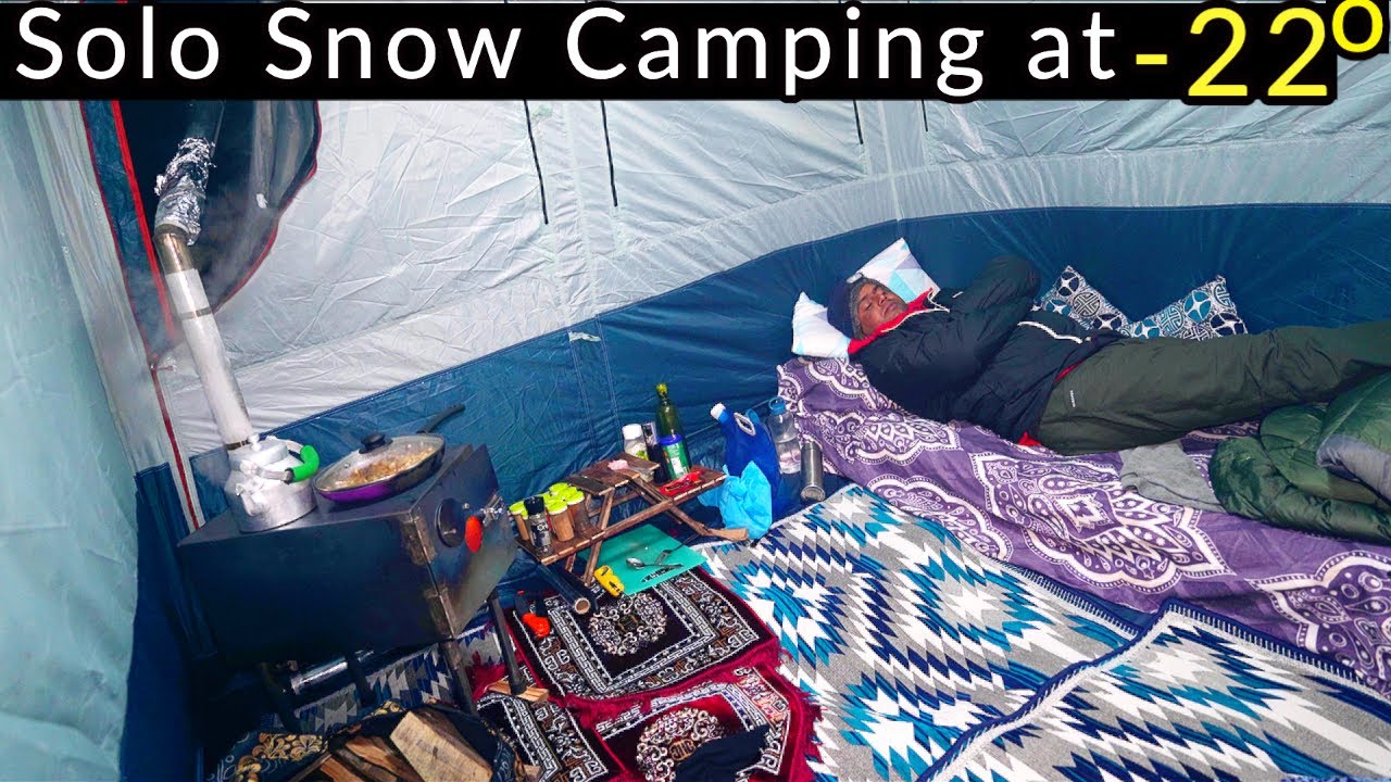 Trying Hot Tent Snow Camping in -22 | Solo Snow Camping ...