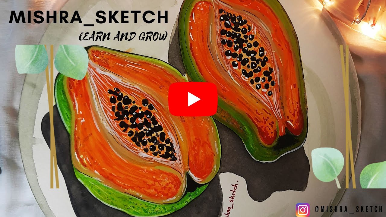 Painting a Realistic Papaya in Watercolor/Fruit painting with ...