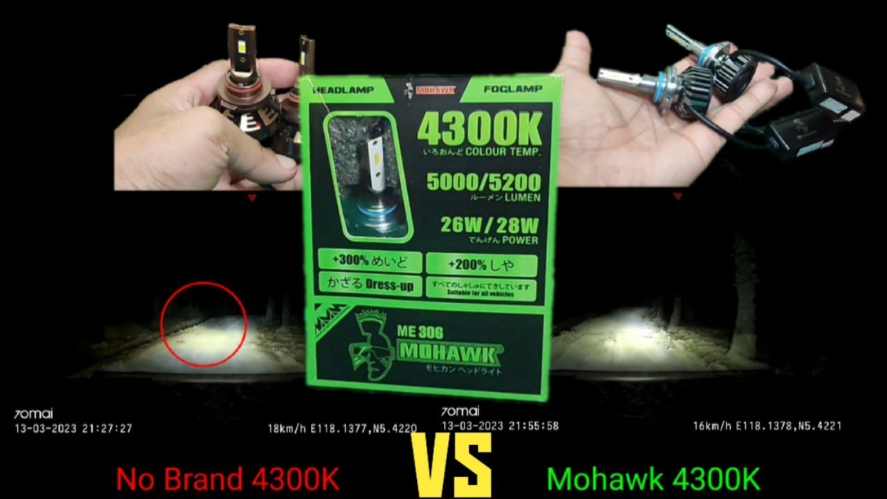 MOHAWK 9005 4300K Car LED Light For High Beam Vs Non Branded LED Light ...