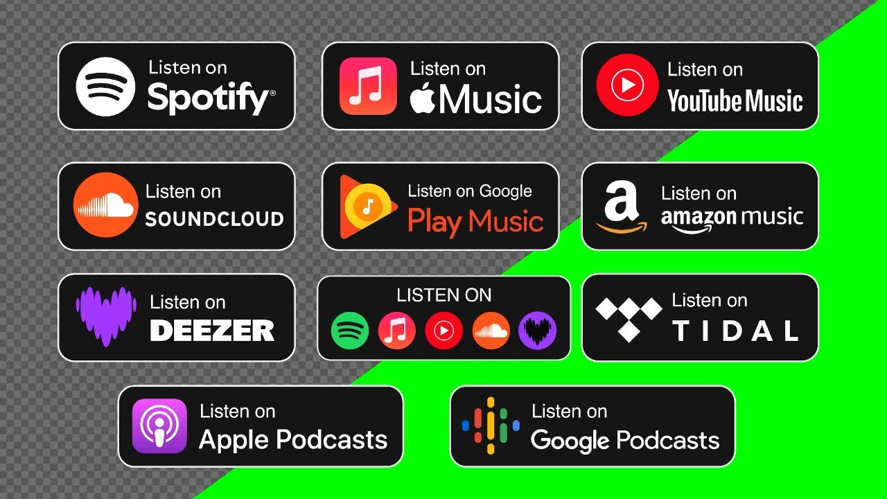 11 Popular Music Platform Buttons for Podcasts & Music Videos | Green ...