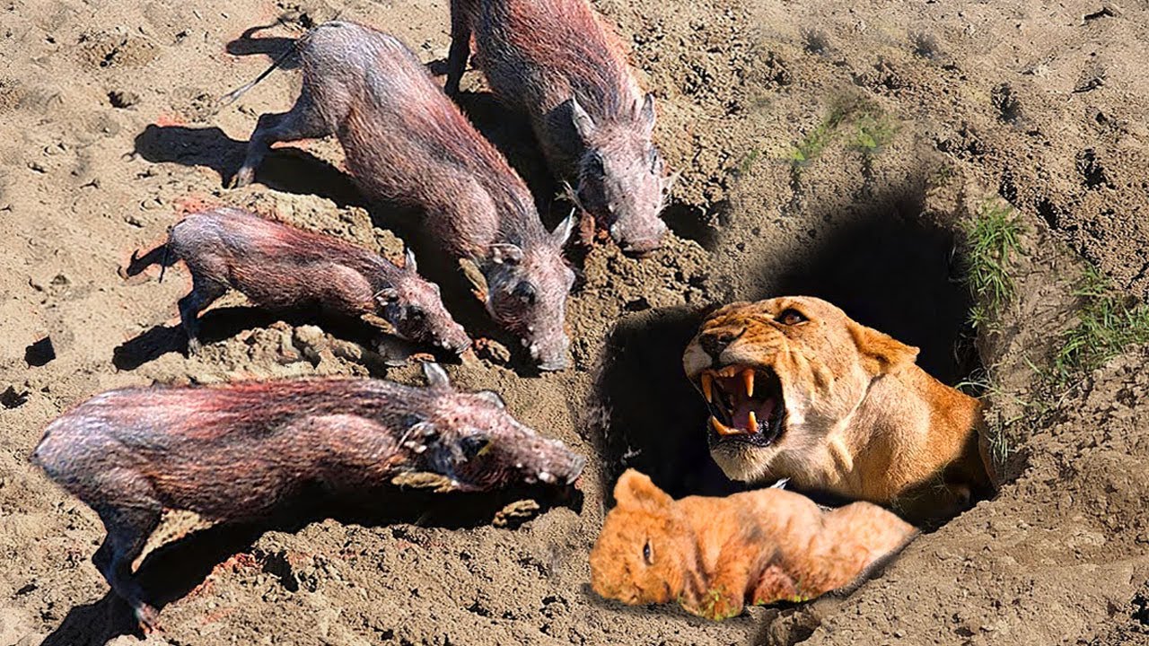 Luckily, The Gods Helped Warthog Escape The Power Of The Lion - Lion Vs ...