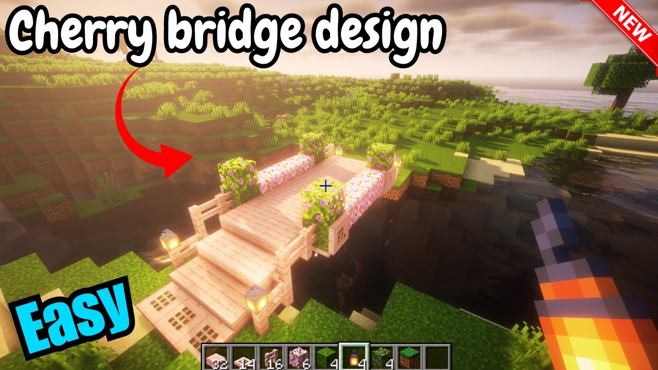 Cute cherry bridge design minecraft 1 20+ - YouTube