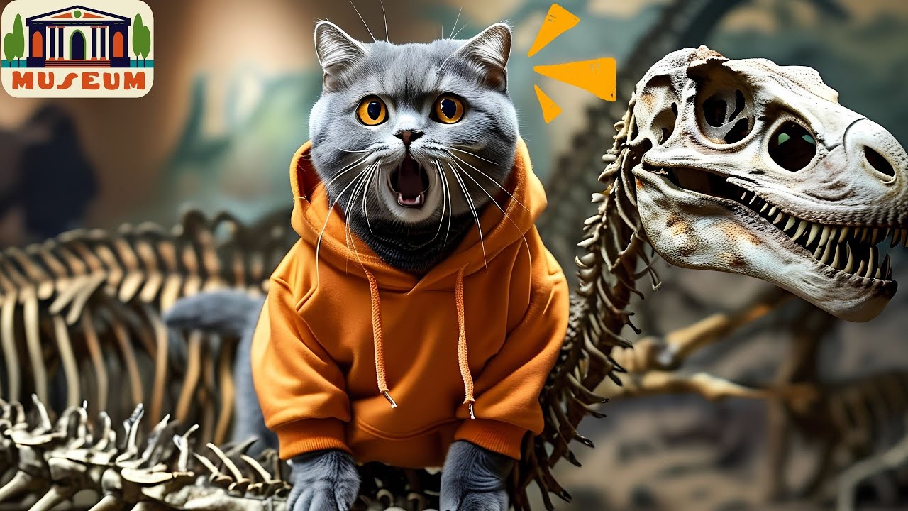 Lucas the cat goes to the dinosaur museum - YouTube