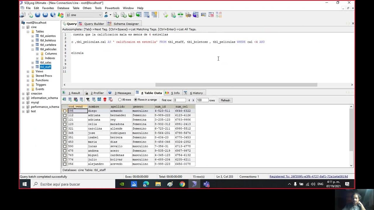 Base de datos: Cine - YouTube