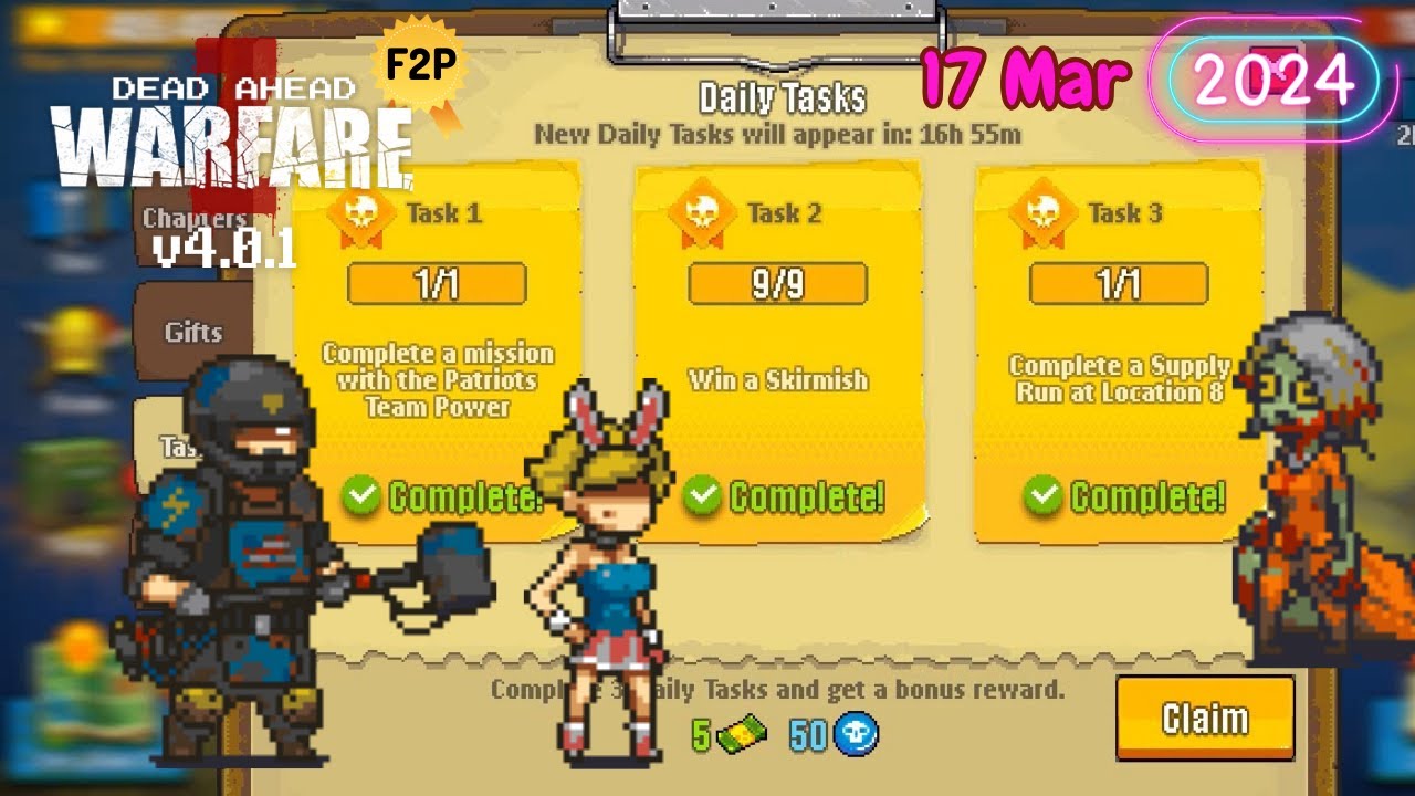 Daily Tasks 17 Mar 2024 📋 Dead Ahead: Zombie Warfare v4.0.1 DAZW - YouTube